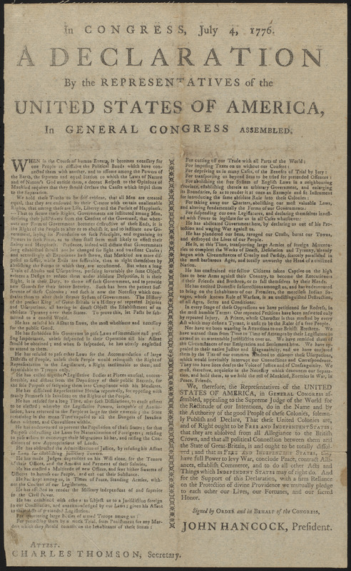 In Congress, July 4, 1776 : a declaration by the representatives of the ...