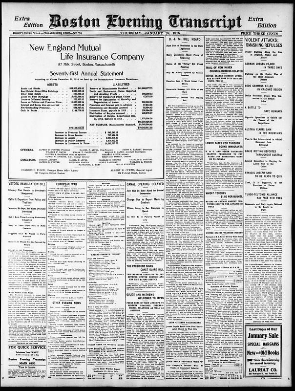 Boston Evening Transcript. January 28, 1915 - Digital Commonwealth