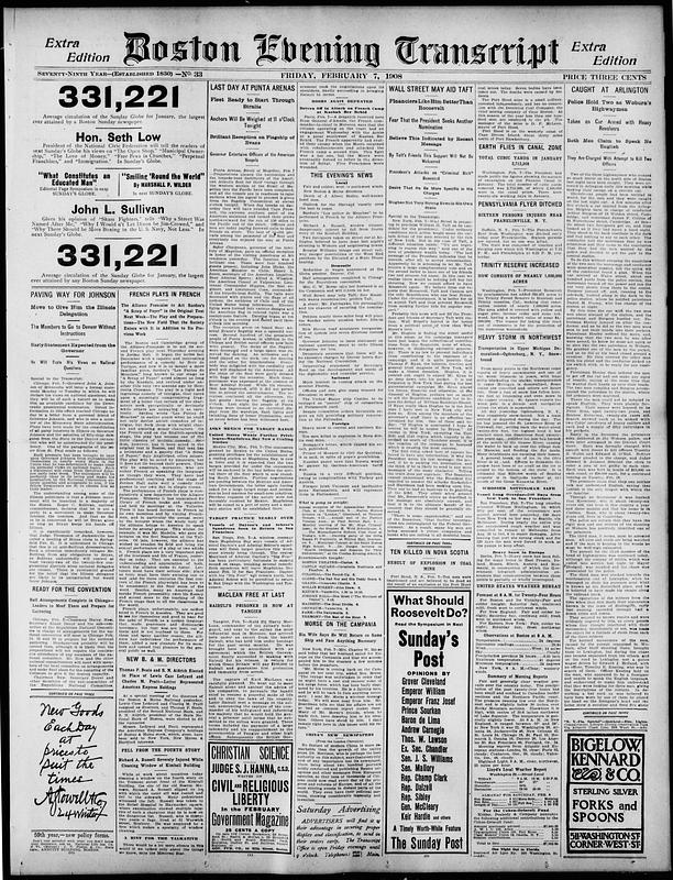 Boston Evening Transcript. February 07, 1908 - Digital Commonwealth