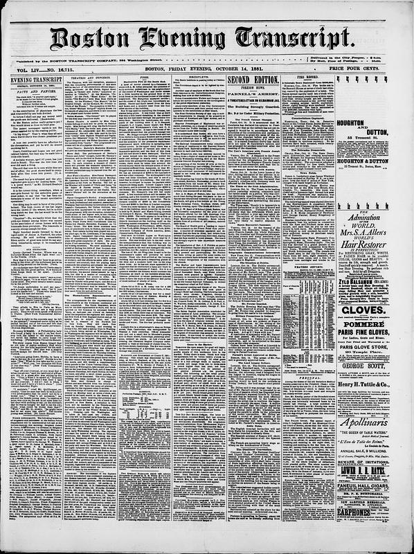 Boston Evening Transcript. October 14, 1881 - Digital Commonwealth