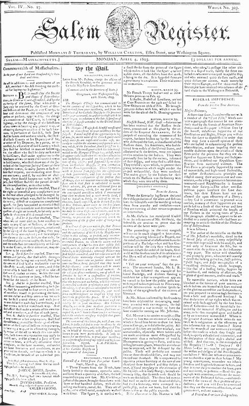 The Salem Register. April 04, 1803 - Digital Commonwealth