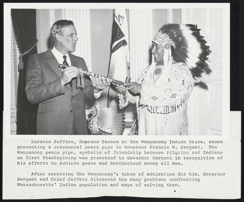 Lorenzo Jeffers, Supreme Sachem of The Wampanoag Indian Tribe, shown ...