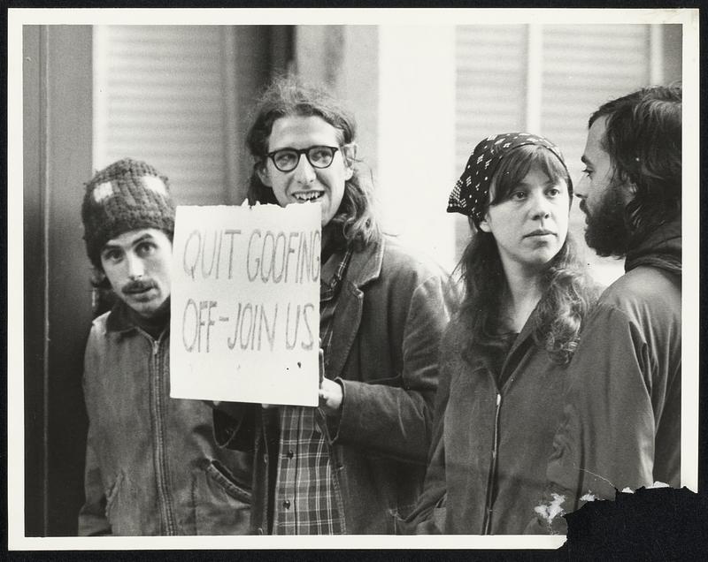 Demos Anti-War Boston 5/71. Looking into window of JFK building ...