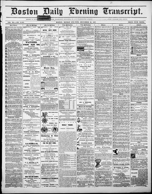 Boston Daily Evening Transcript. December 30, 1867 - Digital Commonwealth