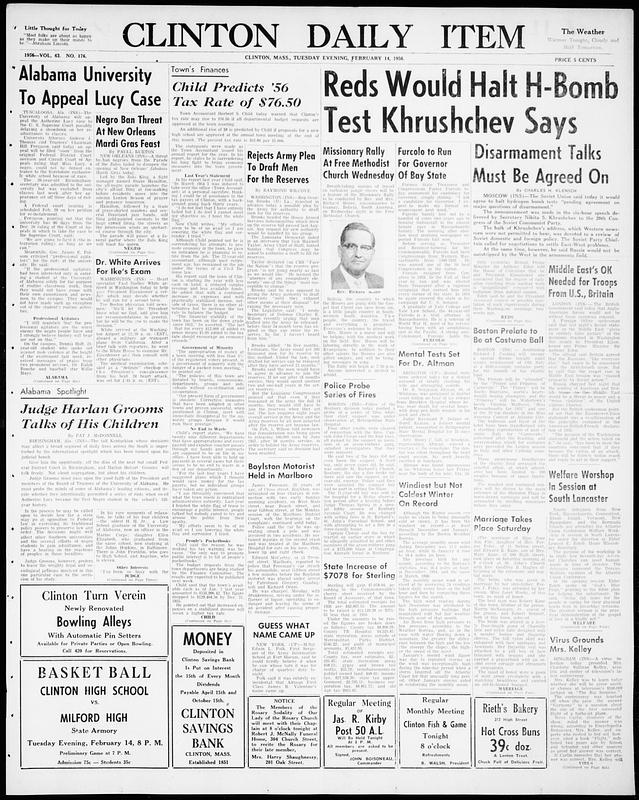 Clinton Daily Item. February 14, 1956 - Digital Commonwealth