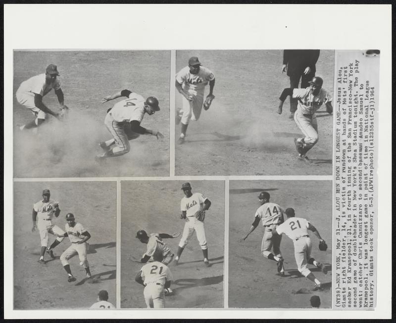 Alou Run Down in Longest Game--Jesus Alou, Giants right fielder, 14, is ...