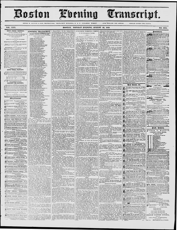 Boston Evening Transcript. August 22, 1859 - Digital Commonwealth