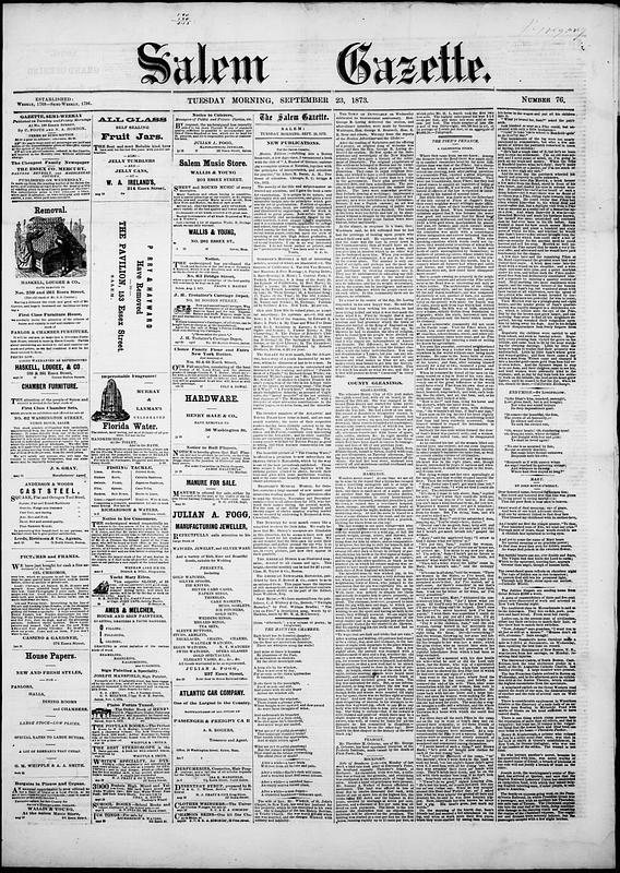 The Salem Gazette. September 23, 1873 - Digital Commonwealth