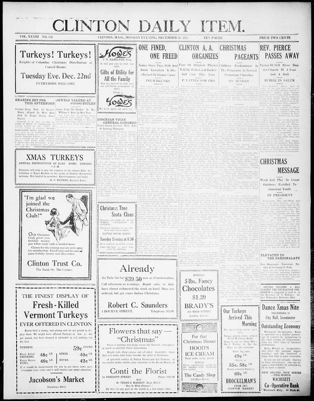 Clinton Daily Item. December 21, 1925 - Digital Commonwealth