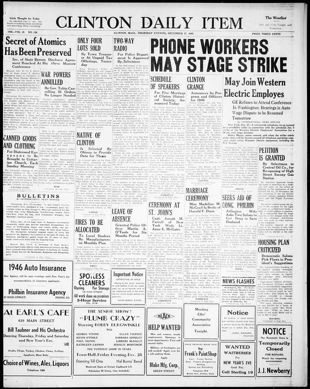 Clinton Daily Item. December 27, 1945 - Digital Commonwealth