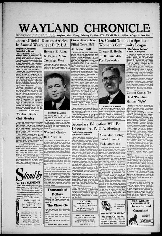 The Wayland Chronicle. February 23, 1940 - Digital Commonwealth