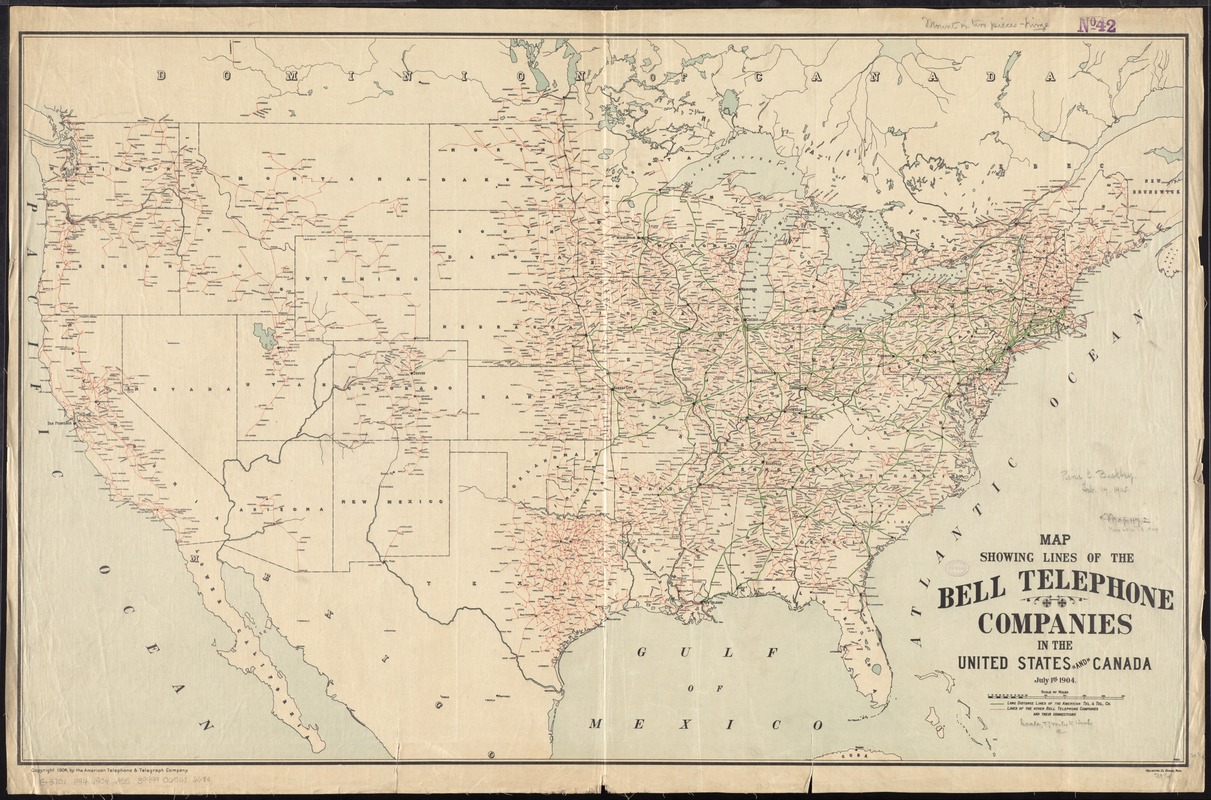 Map Showing Lines Of The Bell Telephone Companies In The United States Map Showing Lines Of The Bell Telephone Companies In The United States