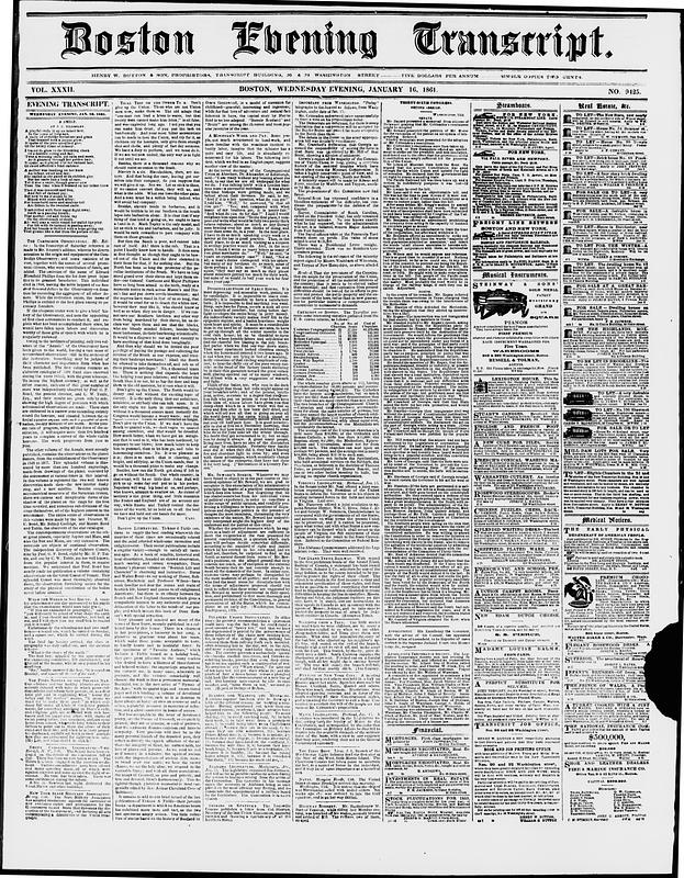Boston Evening Transcript. January 16, 1861 - Digital Commonwealth