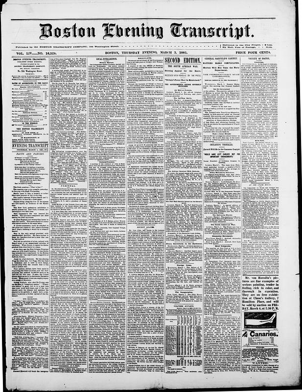 Boston Evening Transcript. March 03, 1881 - Digital Commonwealth