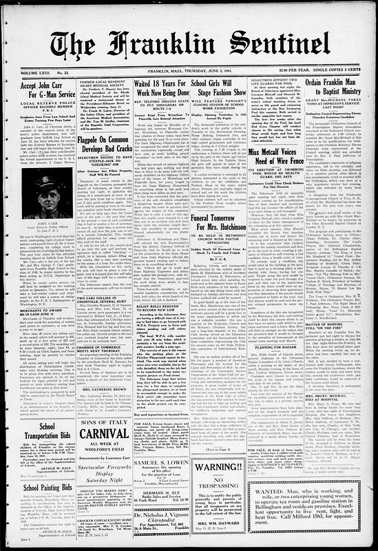 The Franklin Sentinel. June 05, 1941 - Digital Commonwealth