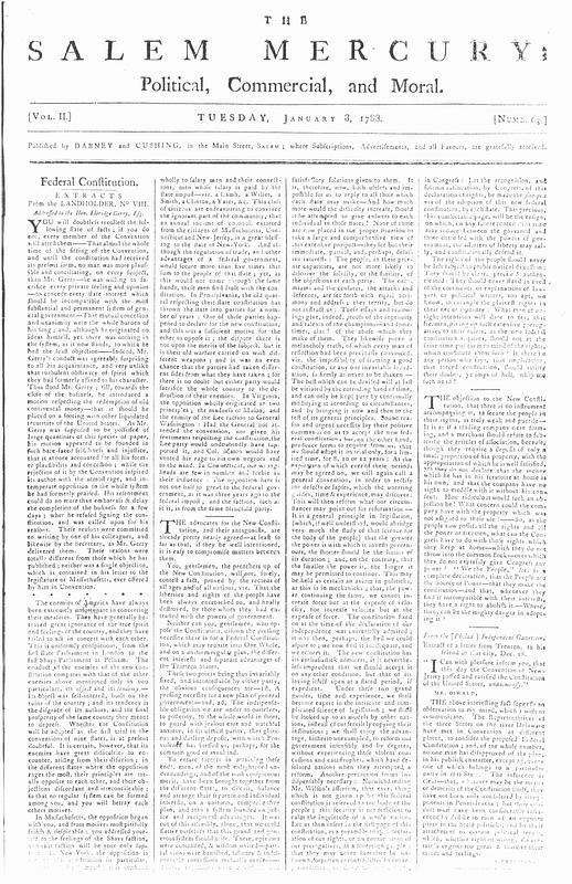 The Salem Mercury: Political, Commercial, and Moral. January 08, 1788 - Digital Commonwealth