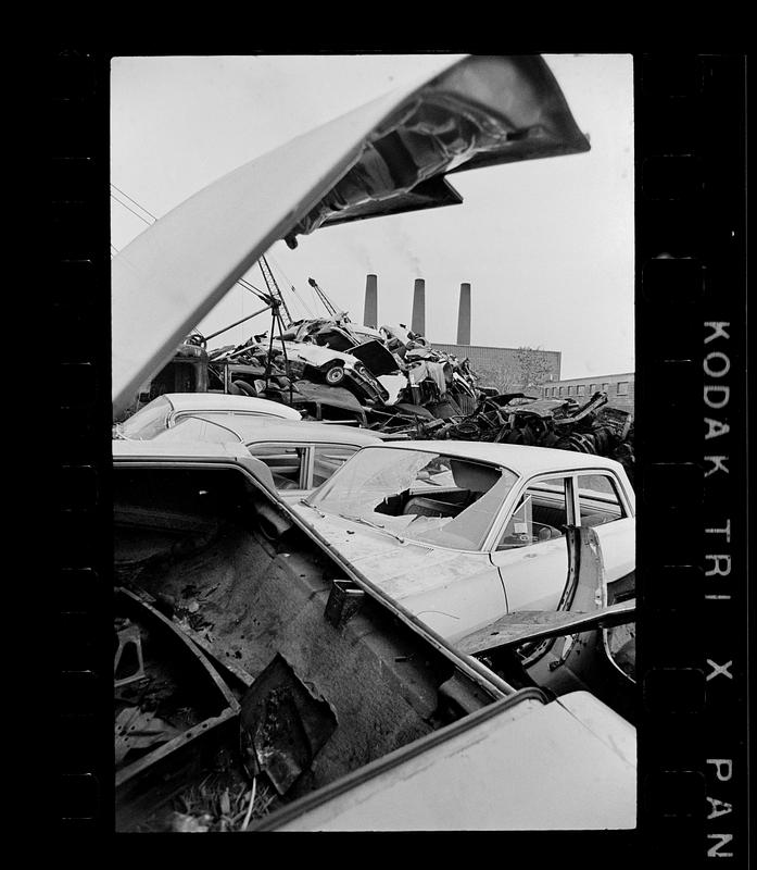Smashed cars at South Bay incinerator, Boston - Digital Commonwealth