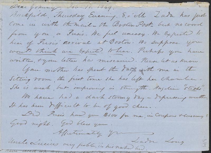 Letter from Zadoc Long to John D. Long, February 11, 1869 - Digital ...