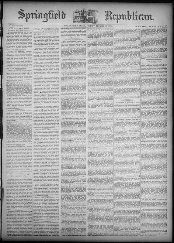Springfield Weekly Republican. March 26, 1886 - Digital Commonwealth