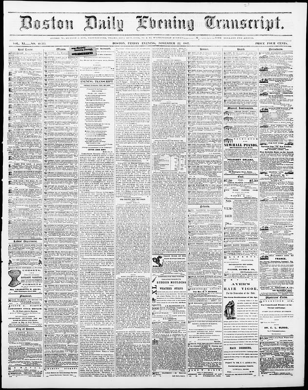 Boston Daily Evening Transcript. November 22, 1867 - Digital Commonwealth
