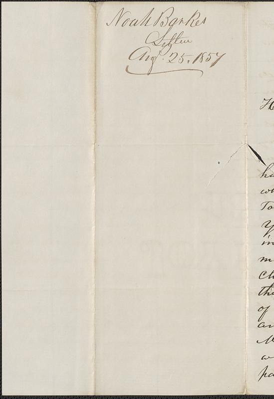 Noah Barker to W. A. Harrington, 25 August 1857 - Digital Commonwealth