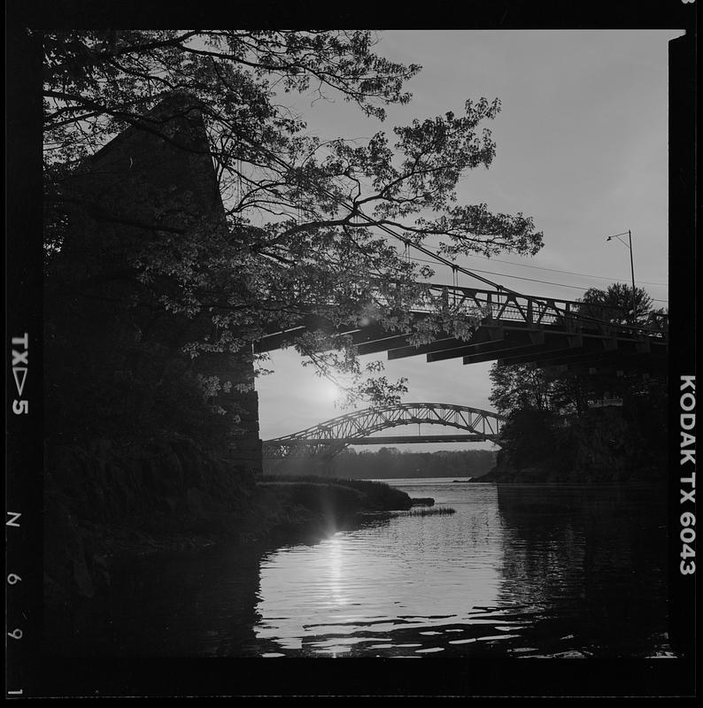 Chain Bridge and Whittier Bridge at dusk - Digital Commonwealth