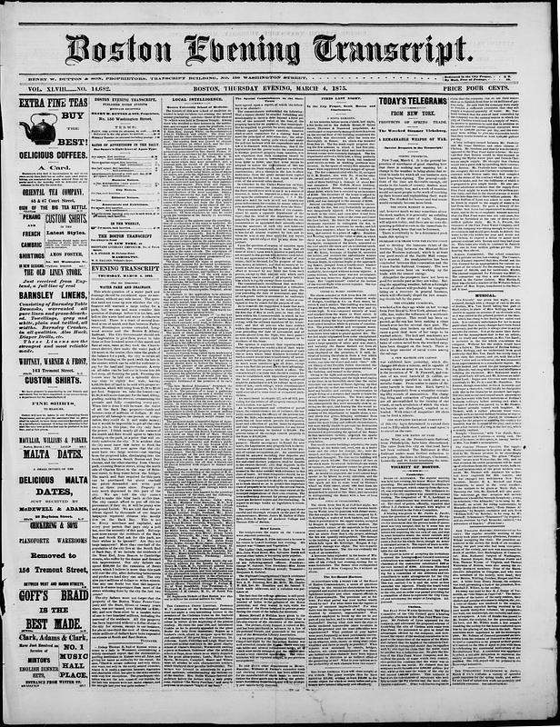 Boston Evening Transcript. March 04, 1875 - Digital Commonwealth