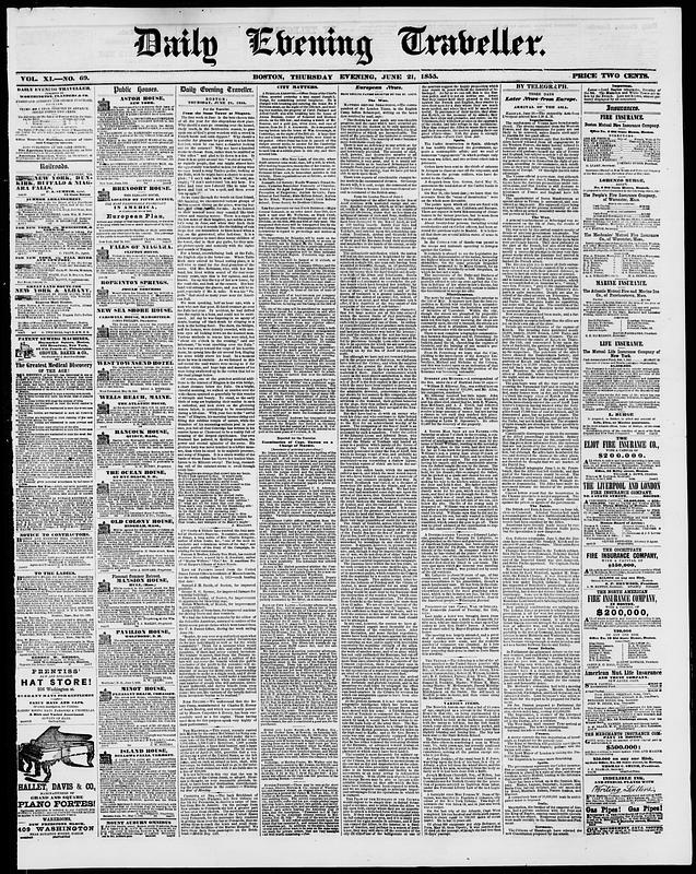 Daily Evening Traveller. June 21, 1855 - Digital Commonwealth