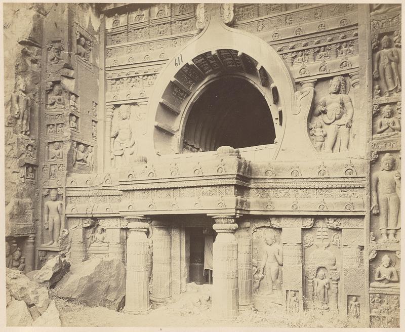 View from the right of façade of Buddhist chaitya hall, Cave XIX ...