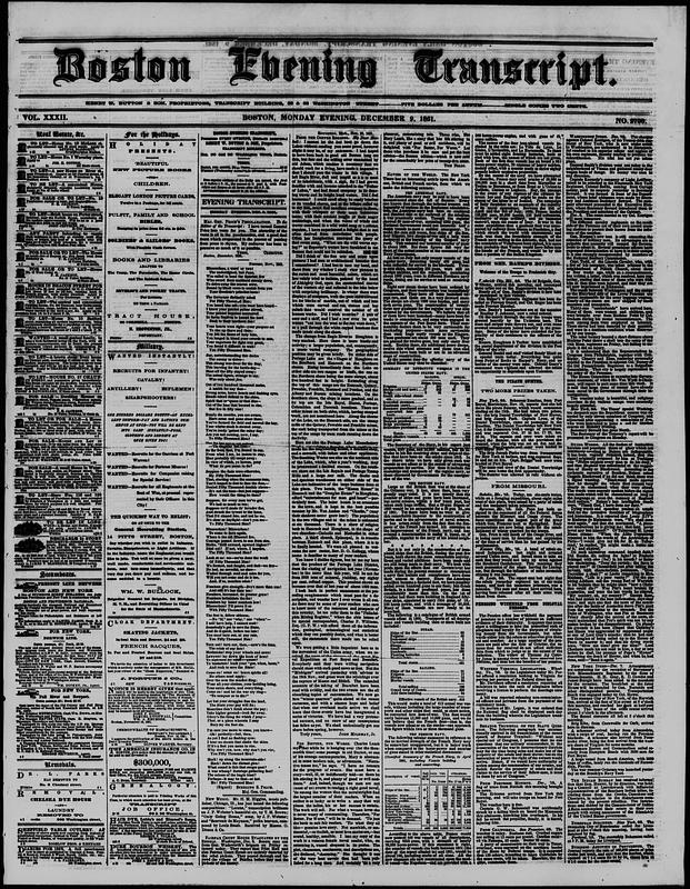 Boston Evening Transcript. December 09, 1861 - Digital Commonwealth