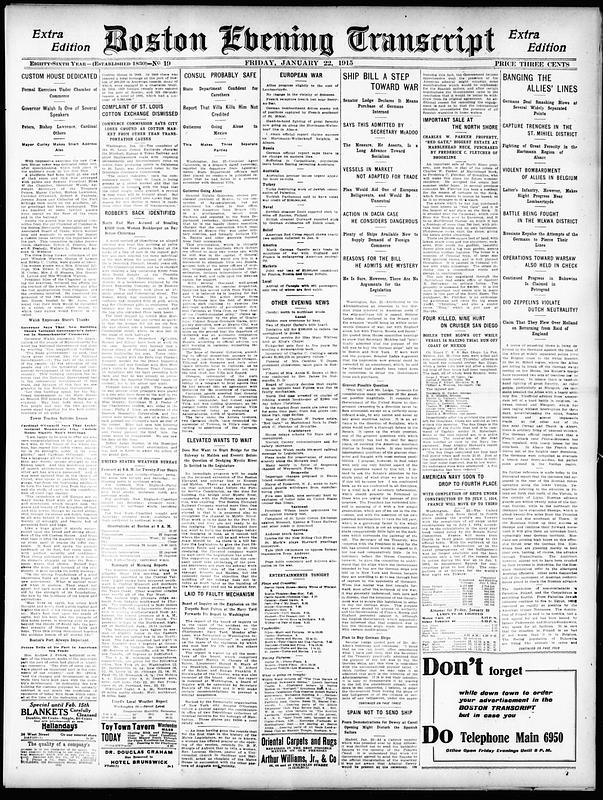 Boston Evening Transcript. January 22, 1915 - Digital Commonwealth
