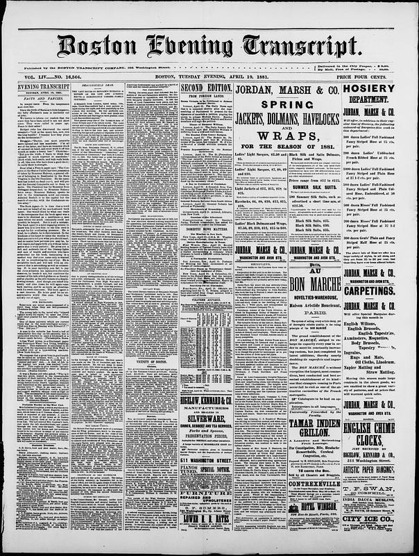 Boston Evening Transcript. April 19, 1881 - Digital Commonwealth