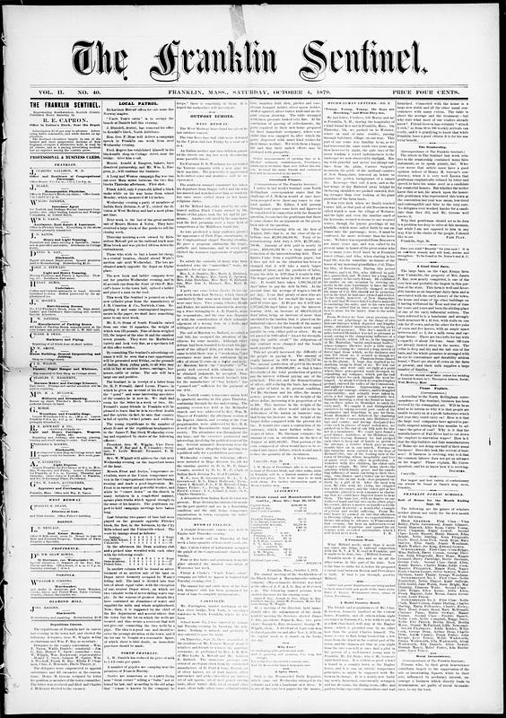 The Franklin Sentinel. October 04, 1879 - Digital Commonwealth