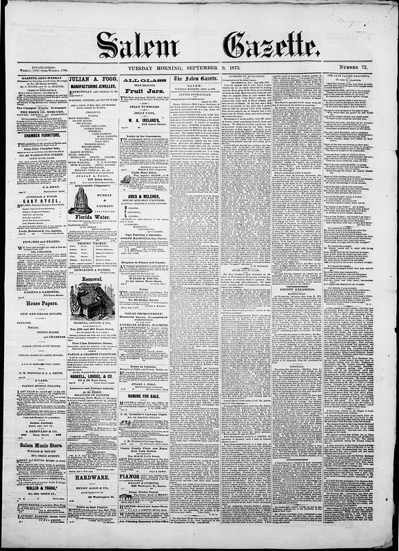 The Salem Gazette. September 09, 1873 - Digital Commonwealth