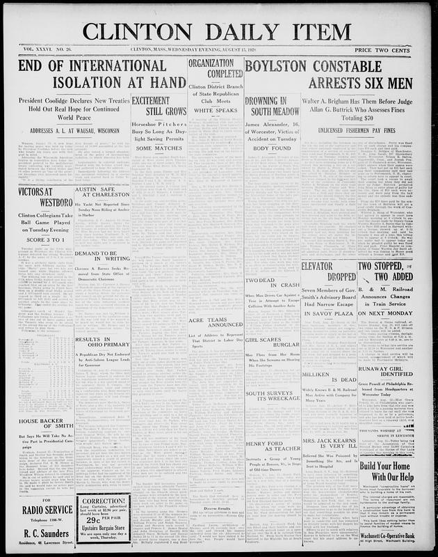 Clinton Daily Item. August 15, 1928 - Digital Commonwealth