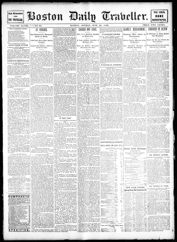 Boston Daily Traveller. June 20, 1892 - Digital Commonwealth