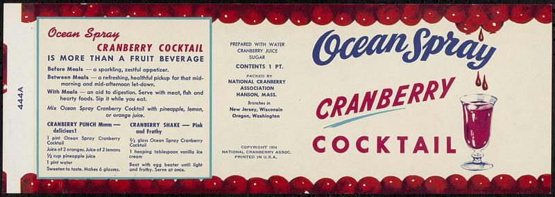 Ocean Spray Cranberry Cocktail Bottle Label - Digital Commonwealth