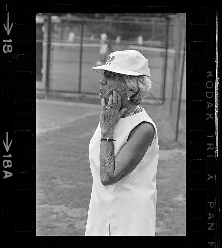 "Baba" Lewis' mom watches her play tennis, Newton - Digital Commonwealth