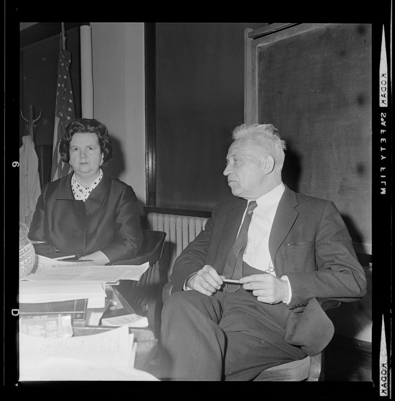 Louise Day Hicks and Joseph Lee at Boston School Committee meeting ...