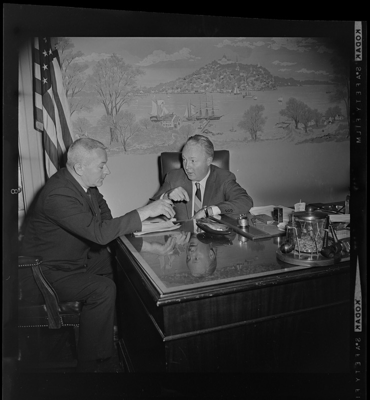 Boston Mayor John Collins in his office with unidentified man - Digital ...