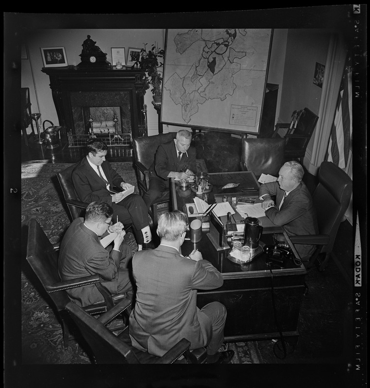 Boston Mayor John Collins in his office with unidentified men - Digital ...