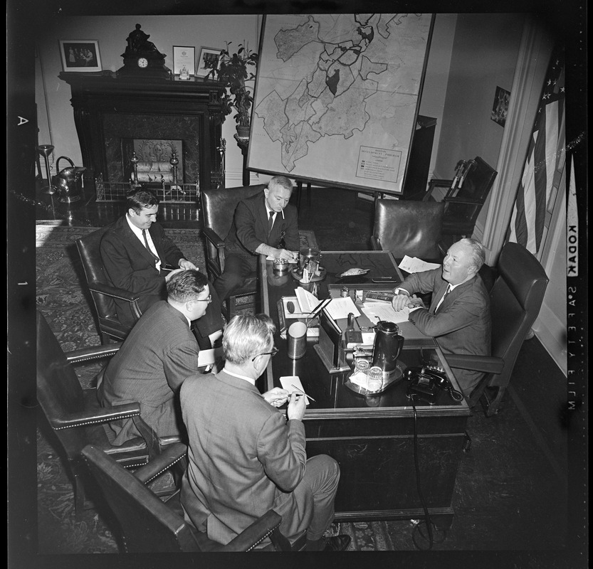 Boston Mayor John Collins in his office with unidentified men - Digital ...