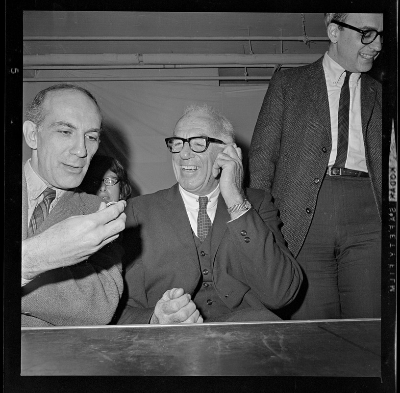 Mitchell Goodman and Dr. Benjamin Spock at "Boston Five" press ...