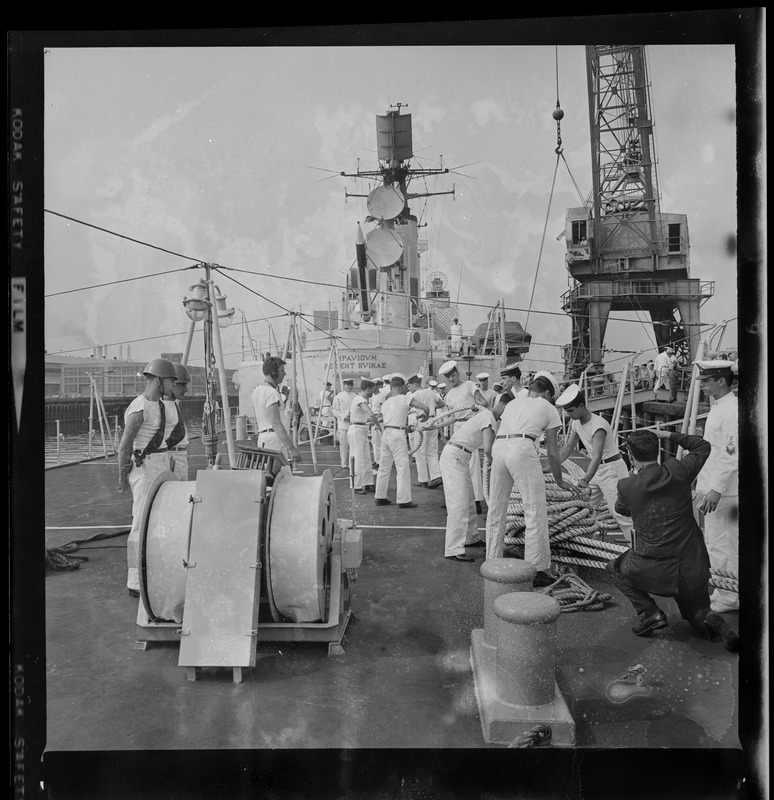 Deck of the Italian guided missile destroyer Impavido, after arriving ...