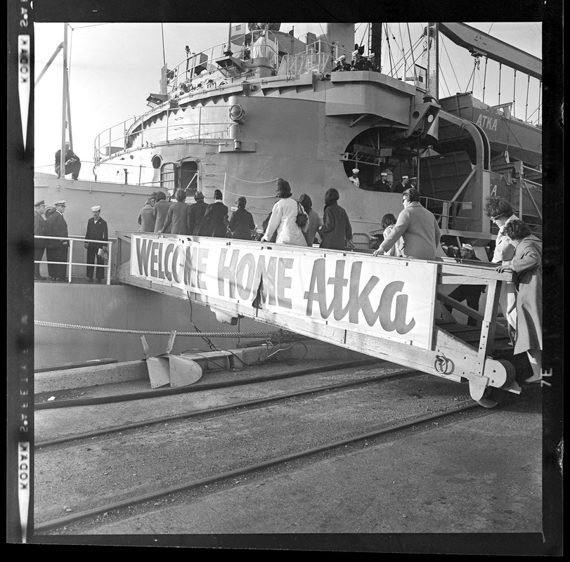 Wives and families of the 226 officers and men of USS Atka go on board ...