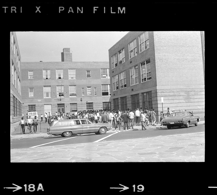 Students outside Timilty Junior High School during demonstration ...