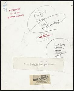 Boston Bruins Ed Sanford, center. Eddie Sanford. May be through forever ...