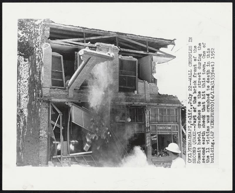 Wall Crumples in Second Quake--Part of the brick front of the Summit ...