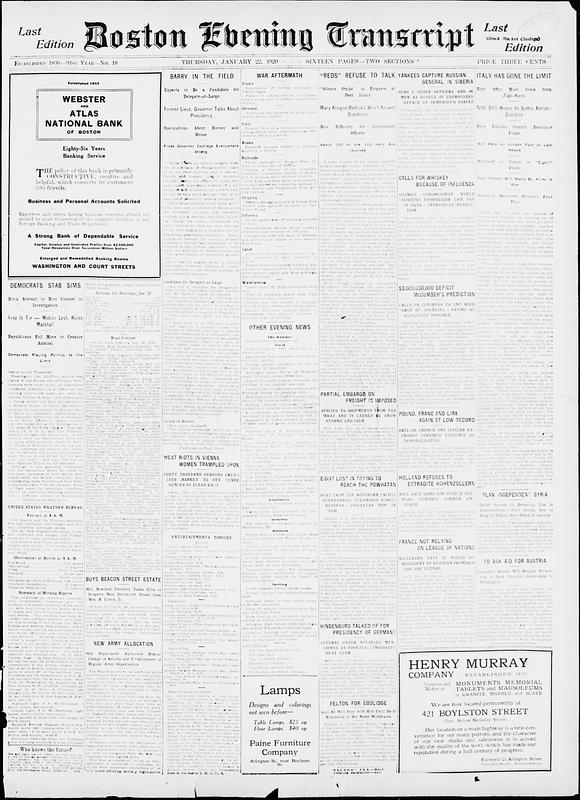 Boston Evening Transcript. January 22, 1920 - Digital Commonwealth
