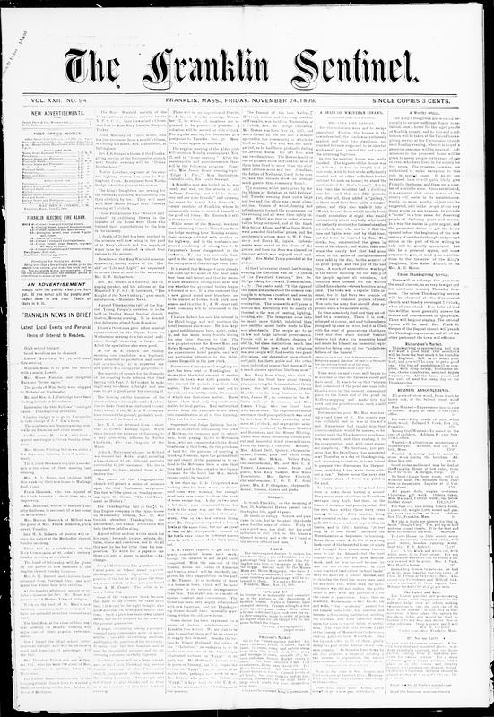 The Franklin Sentinel. November 24, 1899 - Digital Commonwealth